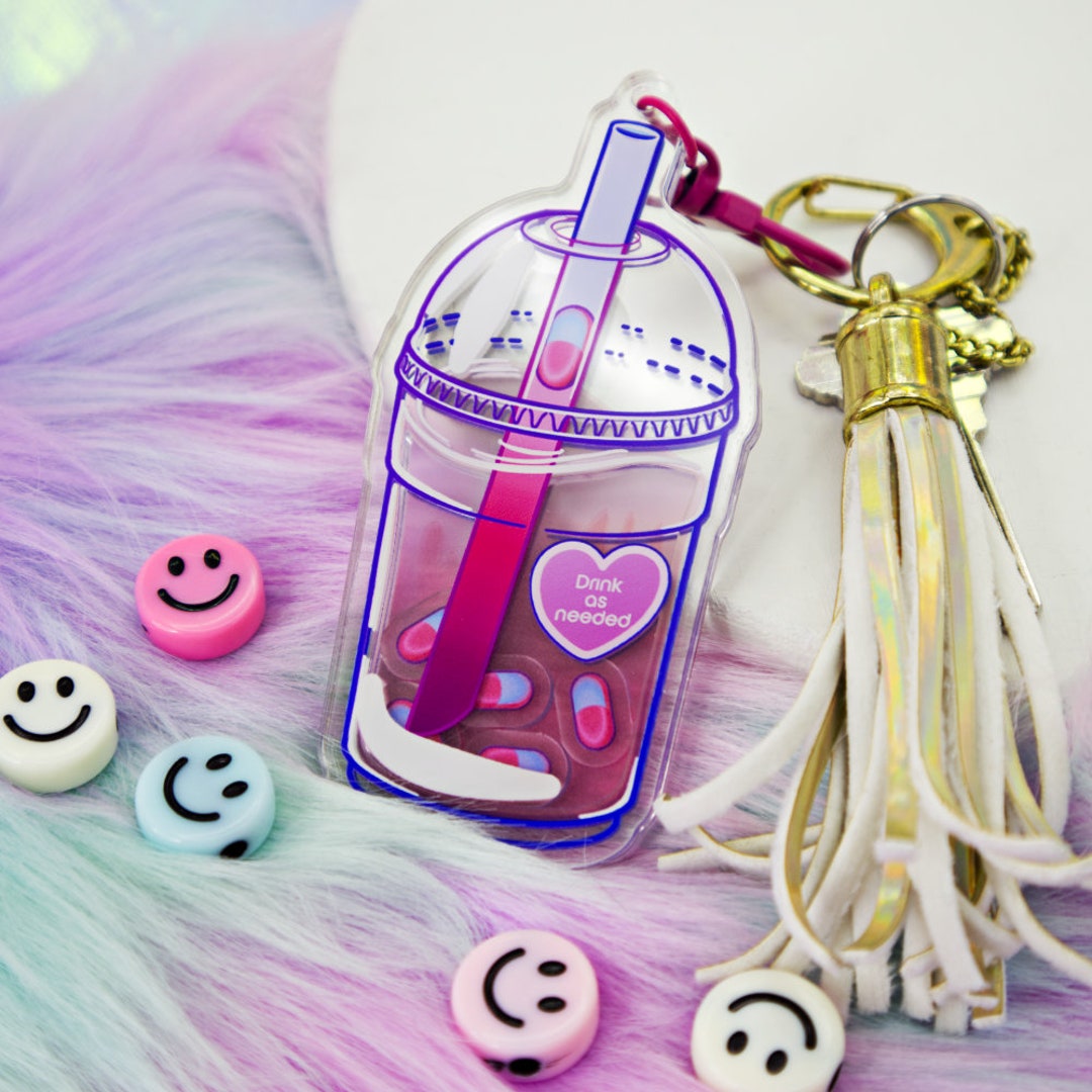 Pill Boba Shaker Acrylic Keychain | Stimmy Shakeable Charm - Etsy