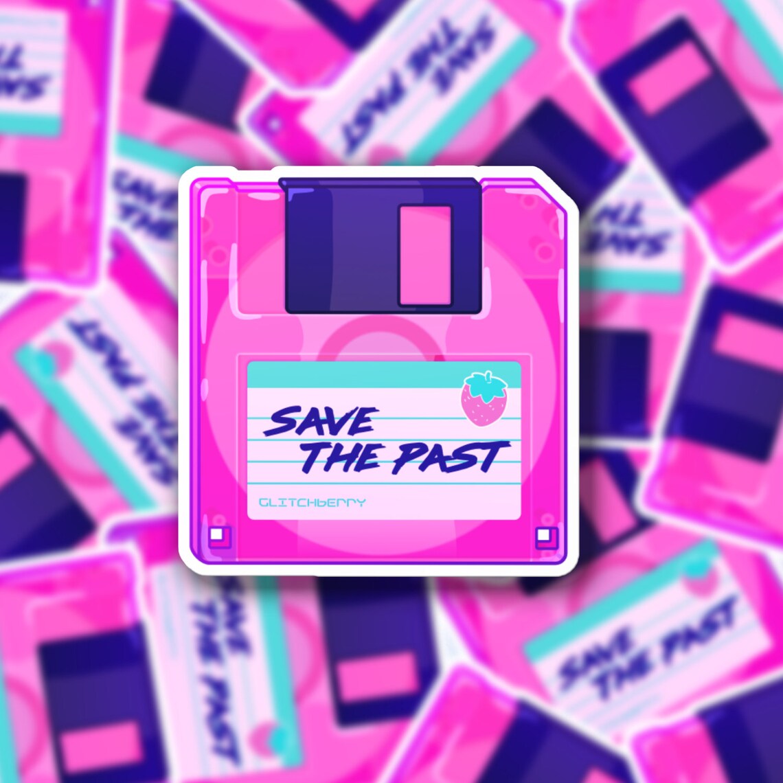 Pink Floppy Disk save the Past Vinyl Sticker Vaporwave Glitchy ...