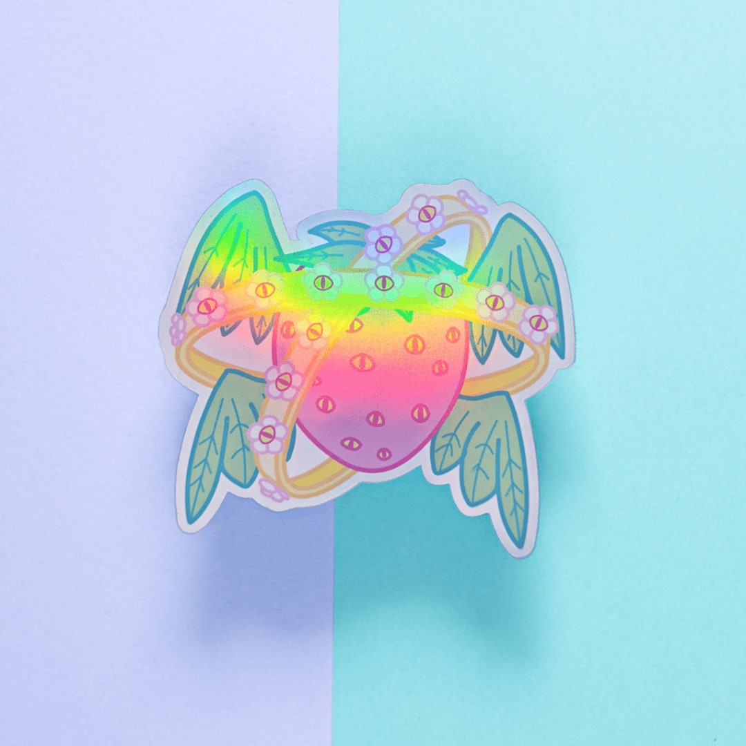 Biblically Accurate Strawberry Holographic Glossy Vinyl Sticker - Etsy