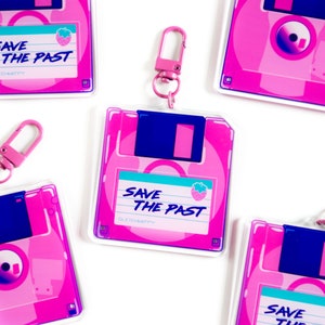 Pink Floppy Disk save the Past Acrylic Keychain Nostalgic Acrylic Charm ...