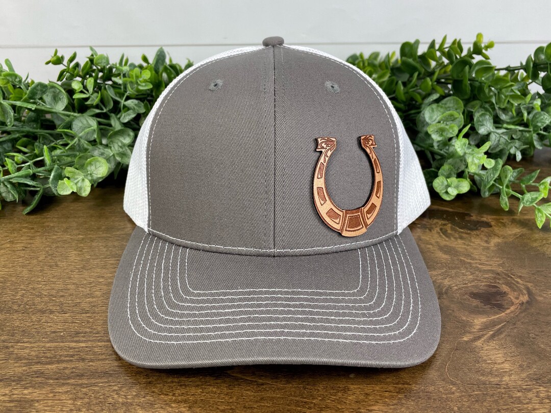 Leather Patch Hat Horseshoe Horse Trucker Hat - Etsy