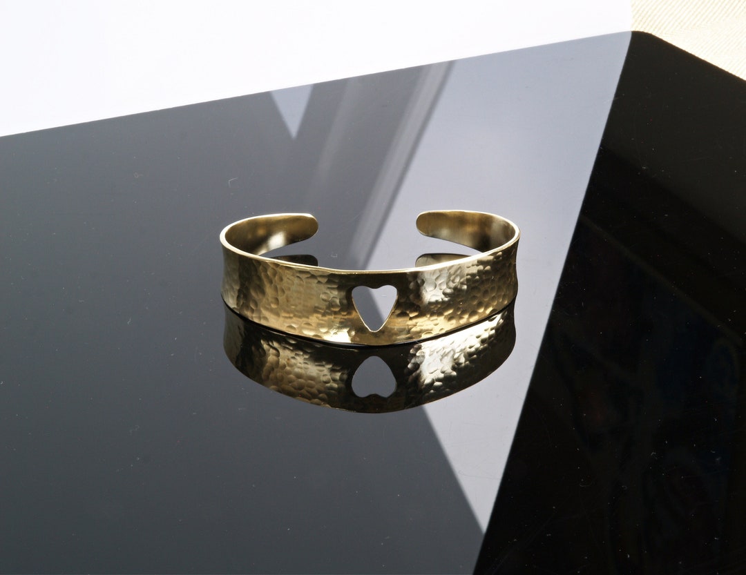 Hand Hammered Brass Cuff Bracelet: Cut Out Heart Design - Etsy
