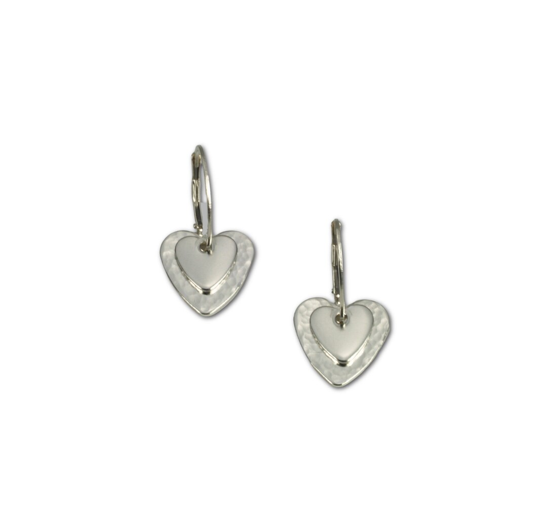 Sterling Silver Double Heart Dangle Earrings: Hammered & Smooth - Etsy