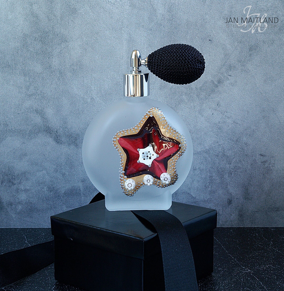 Hand-gilded Star Perfume Bottle: Frosted Glass With Black Bulb - Etsy