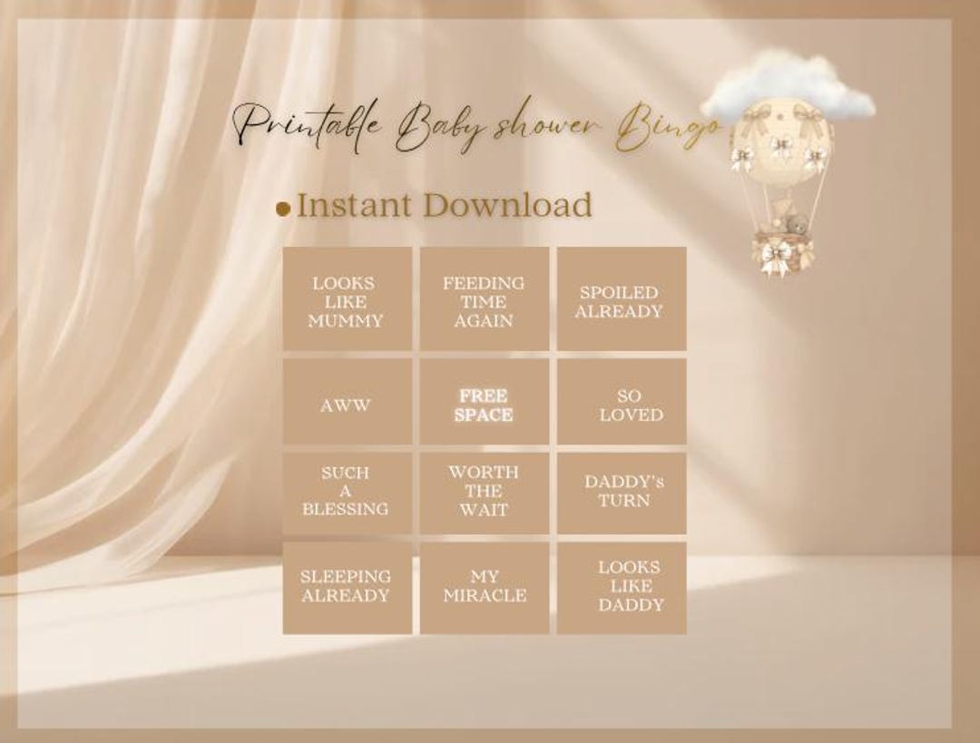 Teddy Bear Baby Shower Bingo | Beige Neutral Game (A5 & US Letter PDF ...