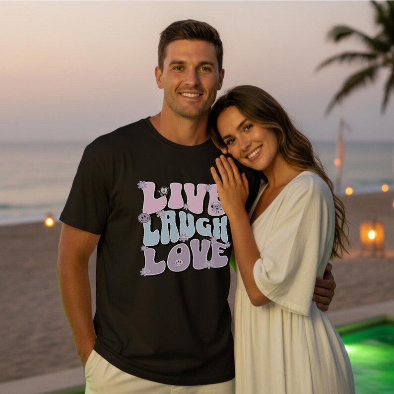 Live Laugh Love Retro Bubble Letter T-shirt | Pastel Pink Blue ...