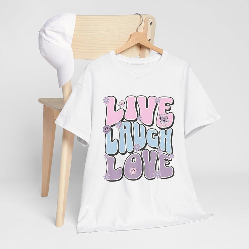Live Laugh Love Retro Bubble Letter T-shirt | Pastel Pink Blue ...
