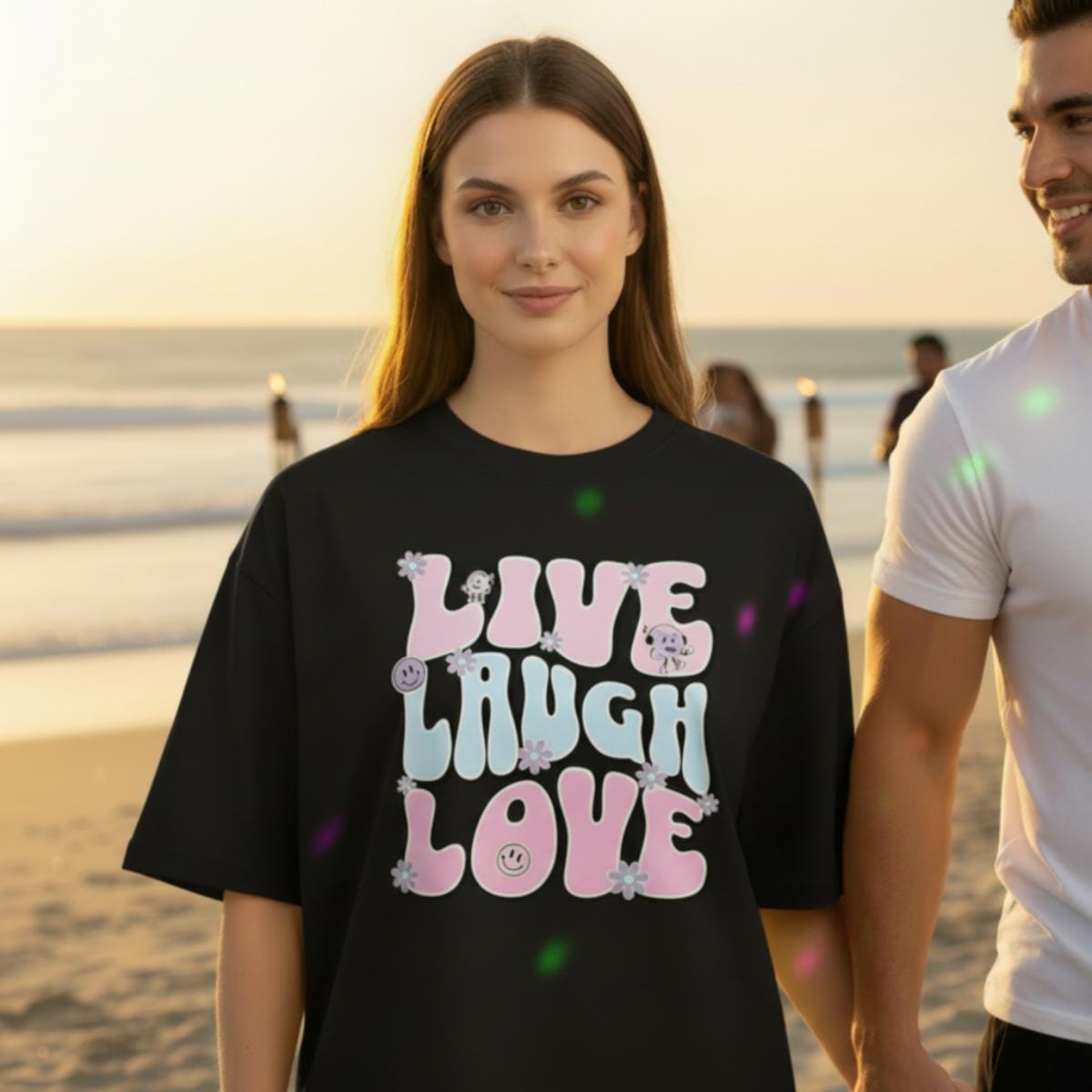 Live Laugh Love Retro Bubble Letter T-shirt | Pastel Pink Blue ...