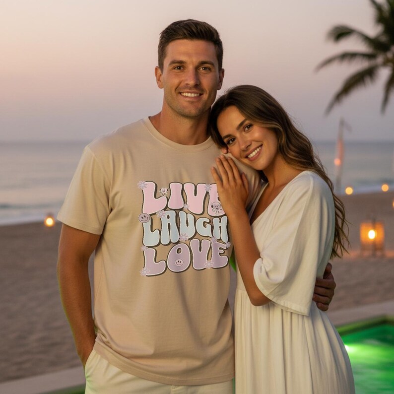 Live Laugh Love Retro Bubble Letter T-shirt | Pastel Pink Blue ...