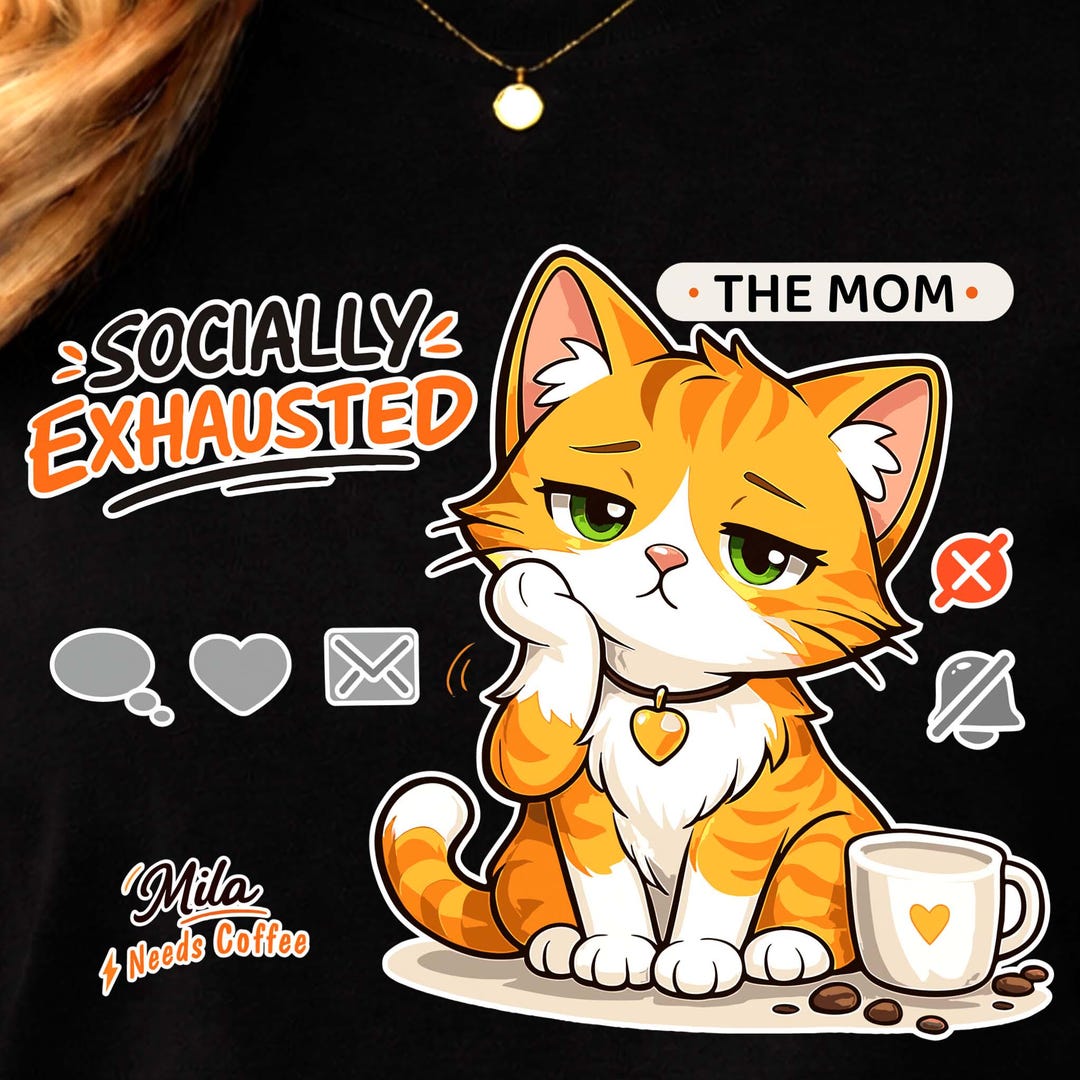 Socially Exhausted Cat Shirt, Sleepy Kitty Introvert Humor Tee, Funny ...