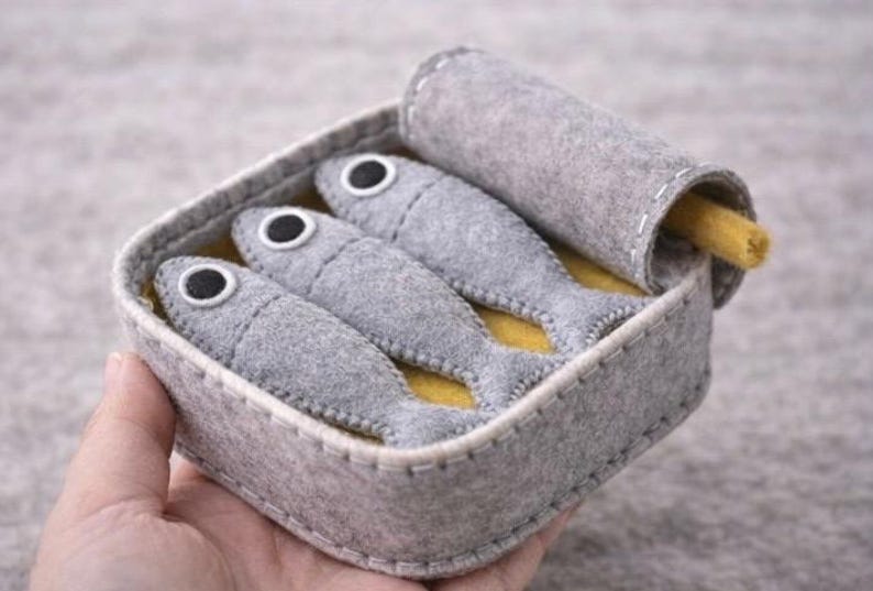 Felt Sardines, Pretend Fish Play Food, Handmade Felt Food for Play ...