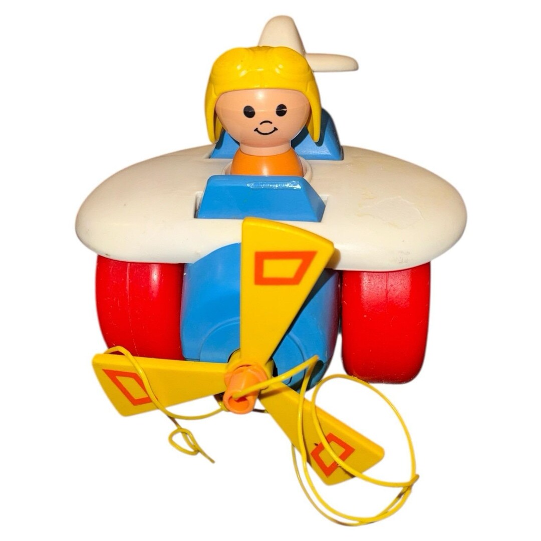 Vintage 1980 Fisher Price 171 Pull Along Airplane W Pilot Pull Toy ...