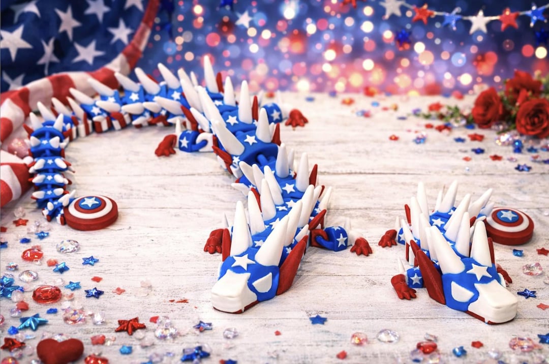Articulated American Dragon Figurine – 3D Printed Patriotic Decor - Etsy