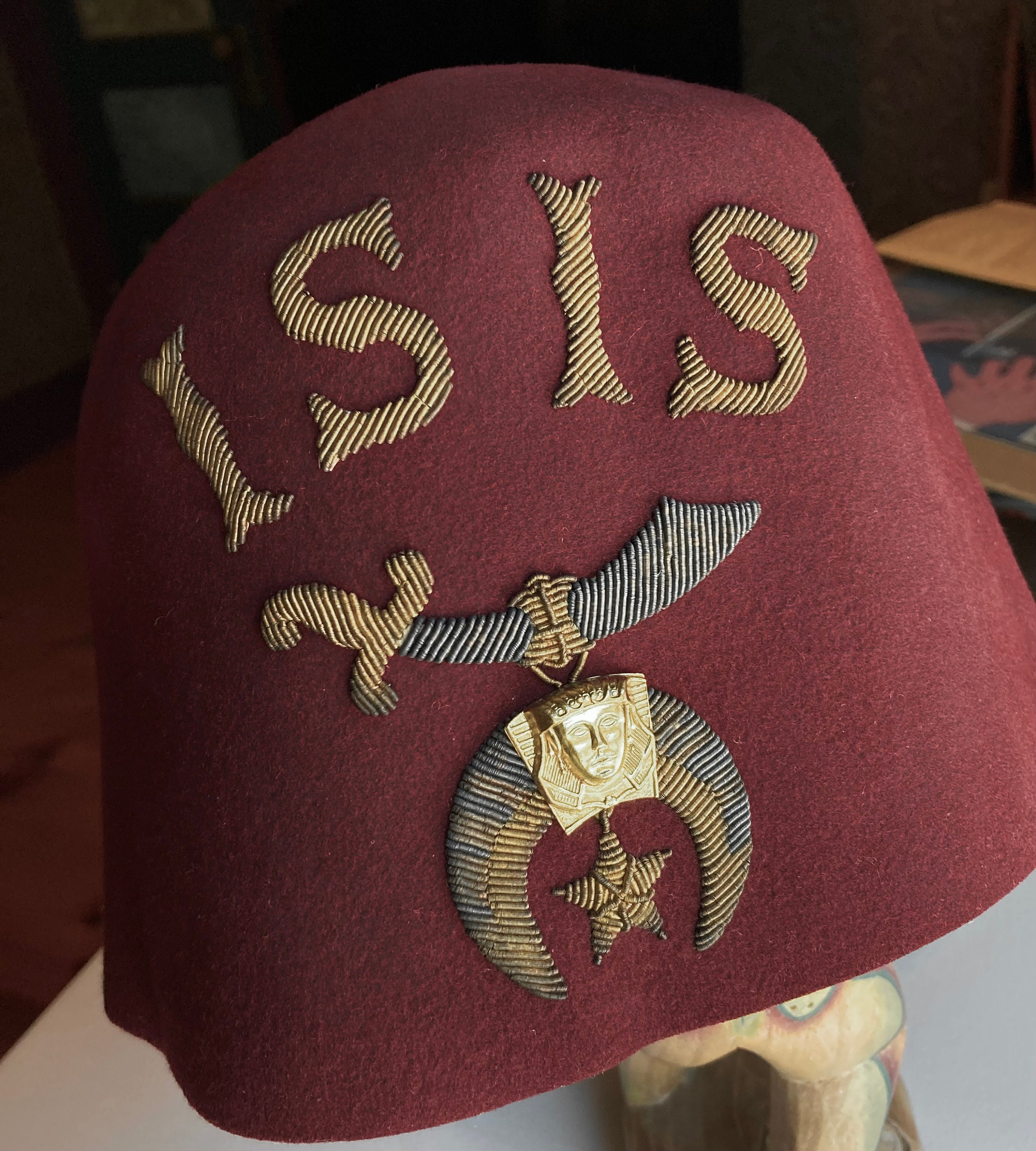 Circa 1950s Masonic Isis Shriner Burgundy Wool Fez Hat, Kansas Isis ...