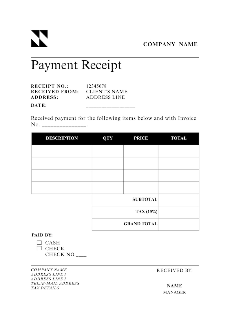 Editable US Letter Payment Receipt Template, Canva Digital Download - Etsy