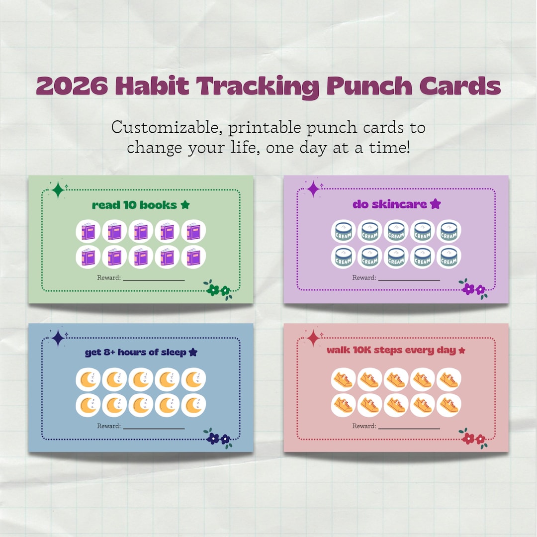 Habit Tracker Punch Cards Printable | Pastel Habit Tracking Templates ...
