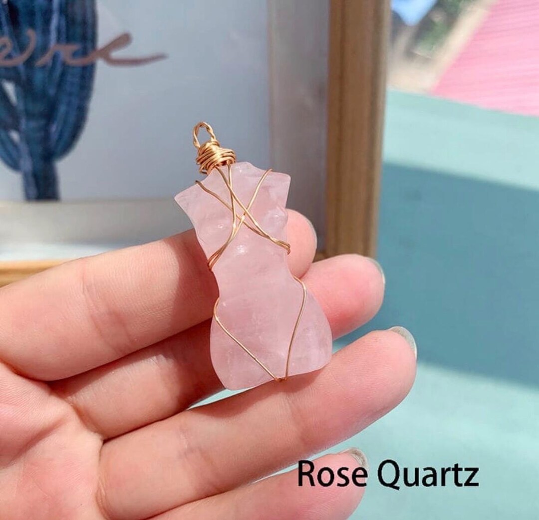 Rose Quartz Female Body Carving Crystal Necklace Pendant - Etsy