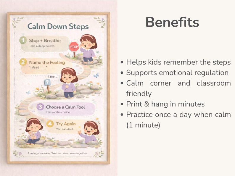 Calm Down Poster for Kids Printable | Calm Down Steps Poster | Calm ...