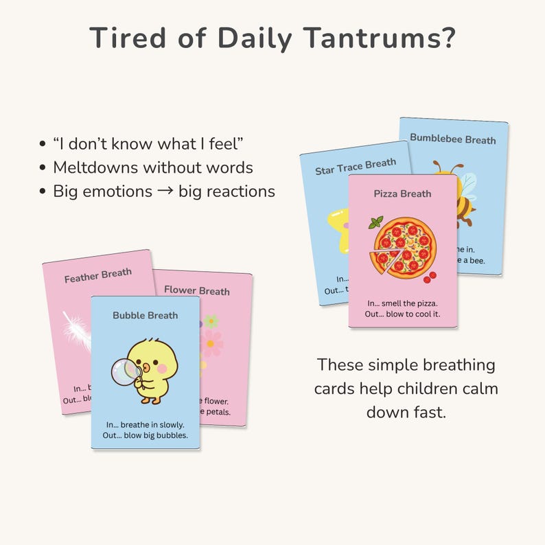 Calm Down Cards for Kids Printable, Breathing Cards for Toddlers ...