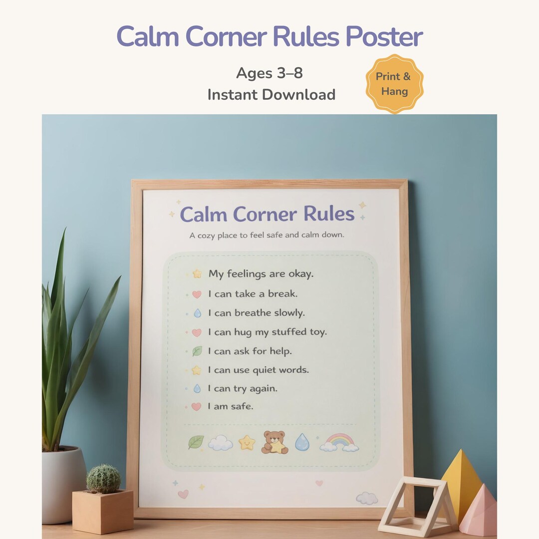 Calm Corner Rules Poster Printable | Calm Corner Poster for Kids ...