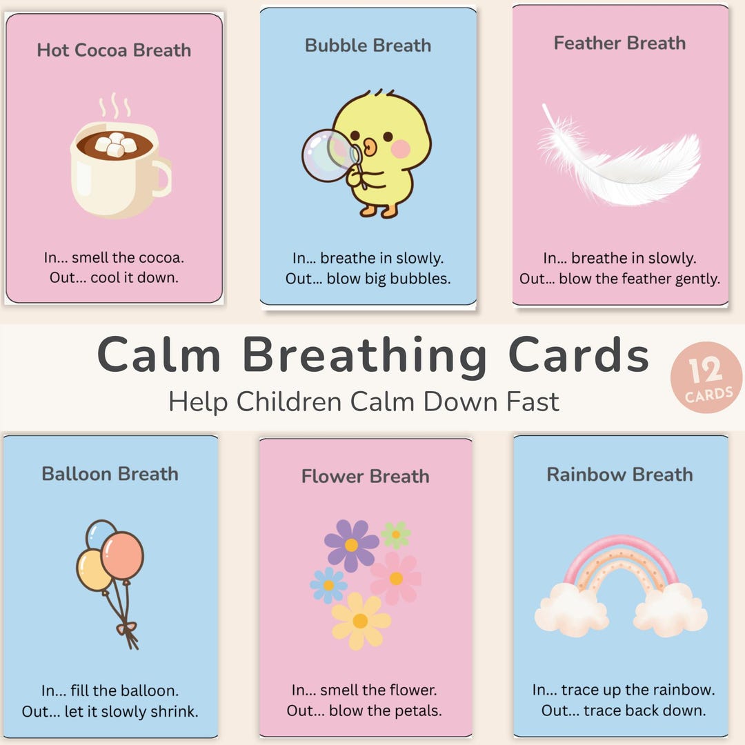 Calm Down Cards for Kids Printable, Breathing Cards for Toddlers ...