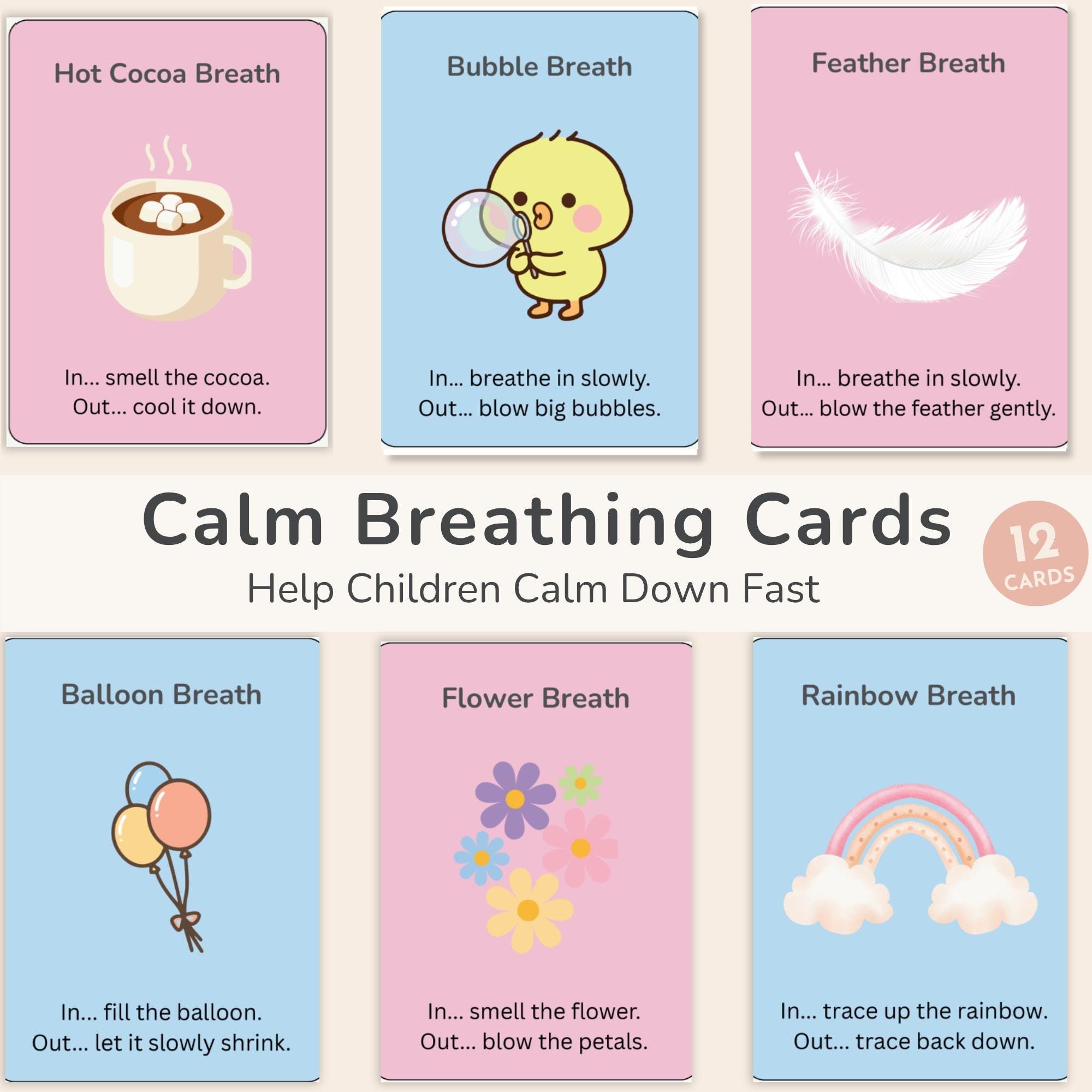 Calm Down Cards for Kids Printable, Breathing Cards for Toddlers ...
