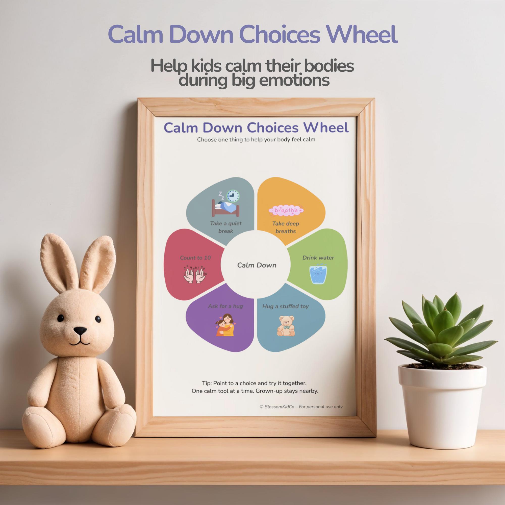Calm Down Choices Wheel for Kids | Calm Corner Poster Printable ...