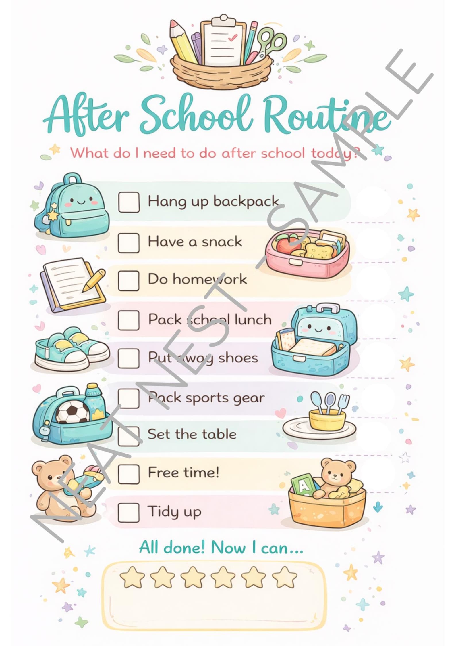 After School Routine Chart for Kids | Routine Printable | Visual ...
