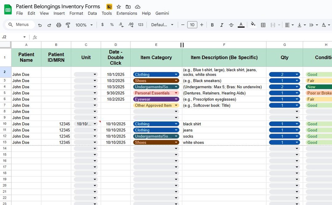 Patient Belongings Log & Policy Template | Hospital Risk Management ...