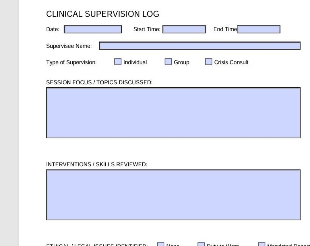 Clinical Supervision Log | Fillable PDF for Social Workers & Counselors ...