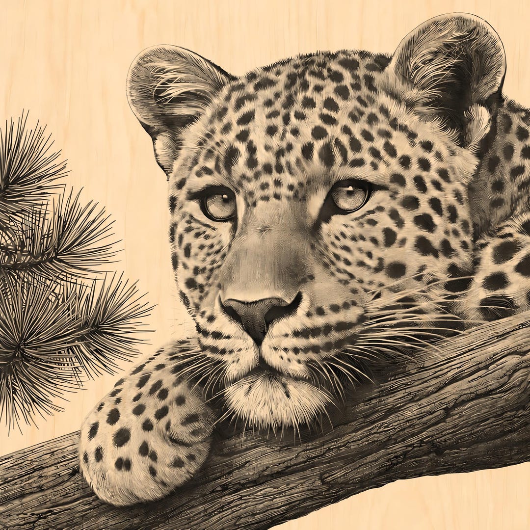 Leopard Laser Engraving PNG | Grayscale Big Cat Engrave File | Woodburn ...