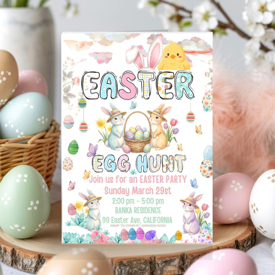 Editable Easter Egg Hunt Invitation, Kids Spring Party Template ...