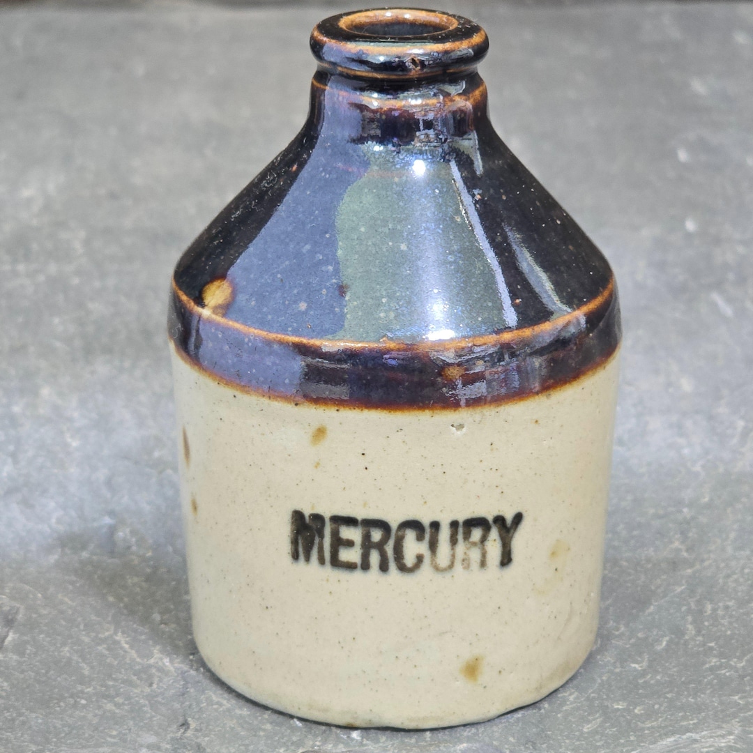 Antique Victorian Mini Stoneware Mercury Medical Crock Jug Apothecary ...