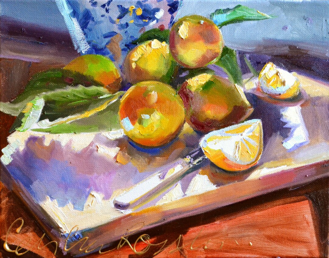 SUURLEMOENE Art Print of Original Oil Painting,roses and Lemons Still ...