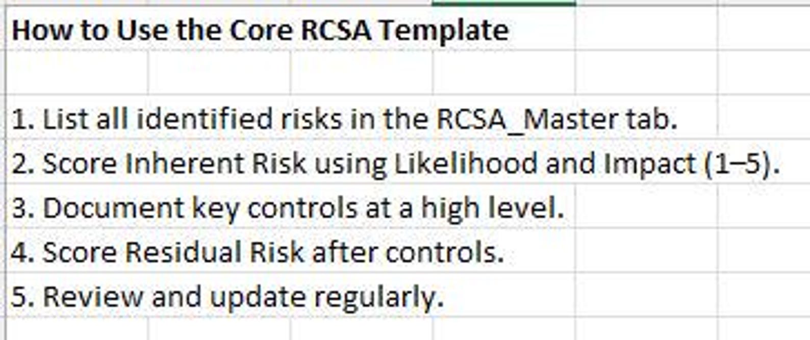 RCSA Excel Template | Risk and Control Self-assessment (inherent ...