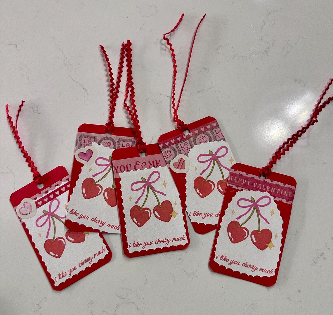 Valentine’s Day Cherry Heart Tags - Etsy