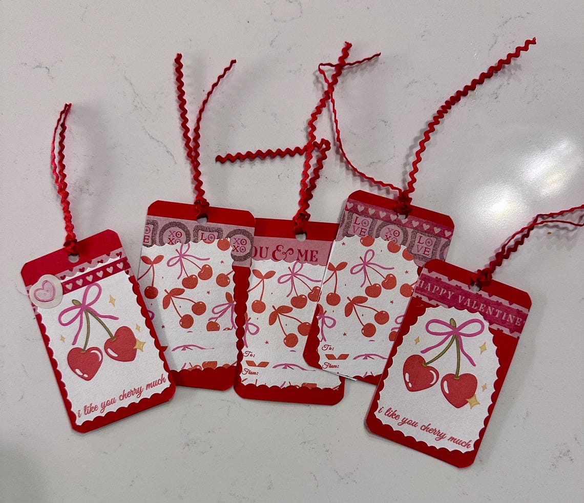 Valentine’s Day Cherry Heart Tags - Etsy