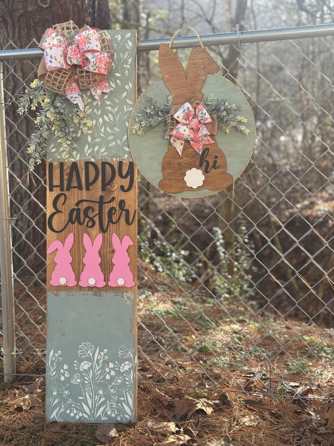 Happy Easter Porch Leaner Set- Bunny Door Hanger - Easter Porch ...