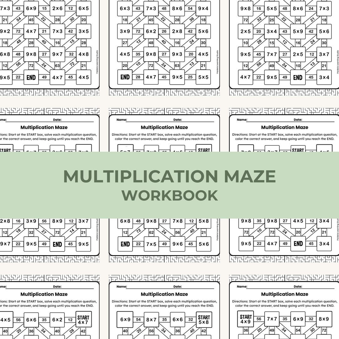 Multiplication Maze Workbook | 20 Fun Math Mazes | Printable Math ...