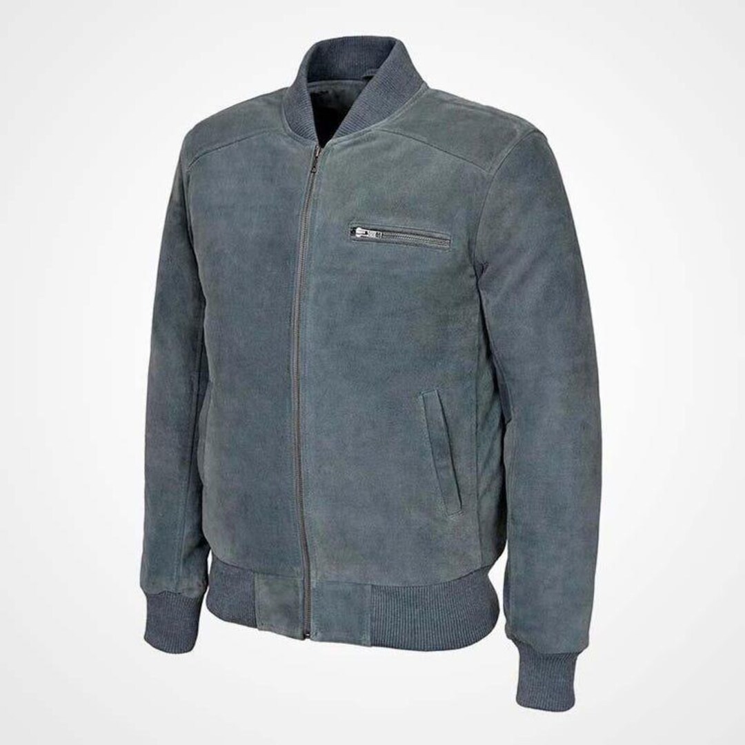 Men’s Grey Suede Bomber Jacket | Leather Aviator Flight Coat | Vintage ...