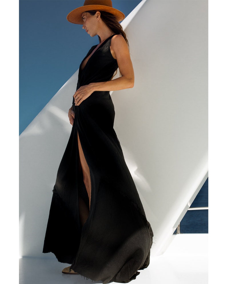 Capri Raw Silk Long Dress in Black - Etsy
