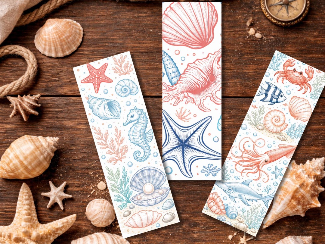 Ocean Theme Bookmark Printable Set of 10, Affordable Book Lover Gift ...