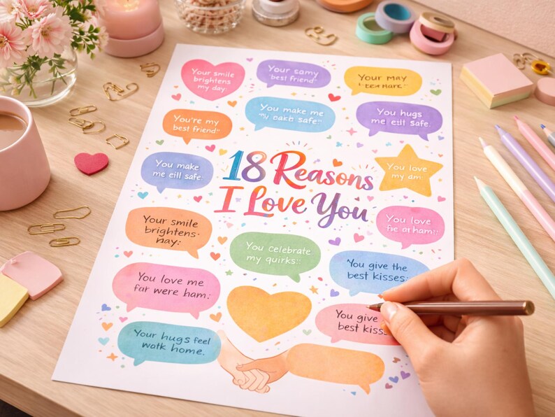 18 Reasons I Love You Poster DIY Custom Love Note Wall Art Printable ...