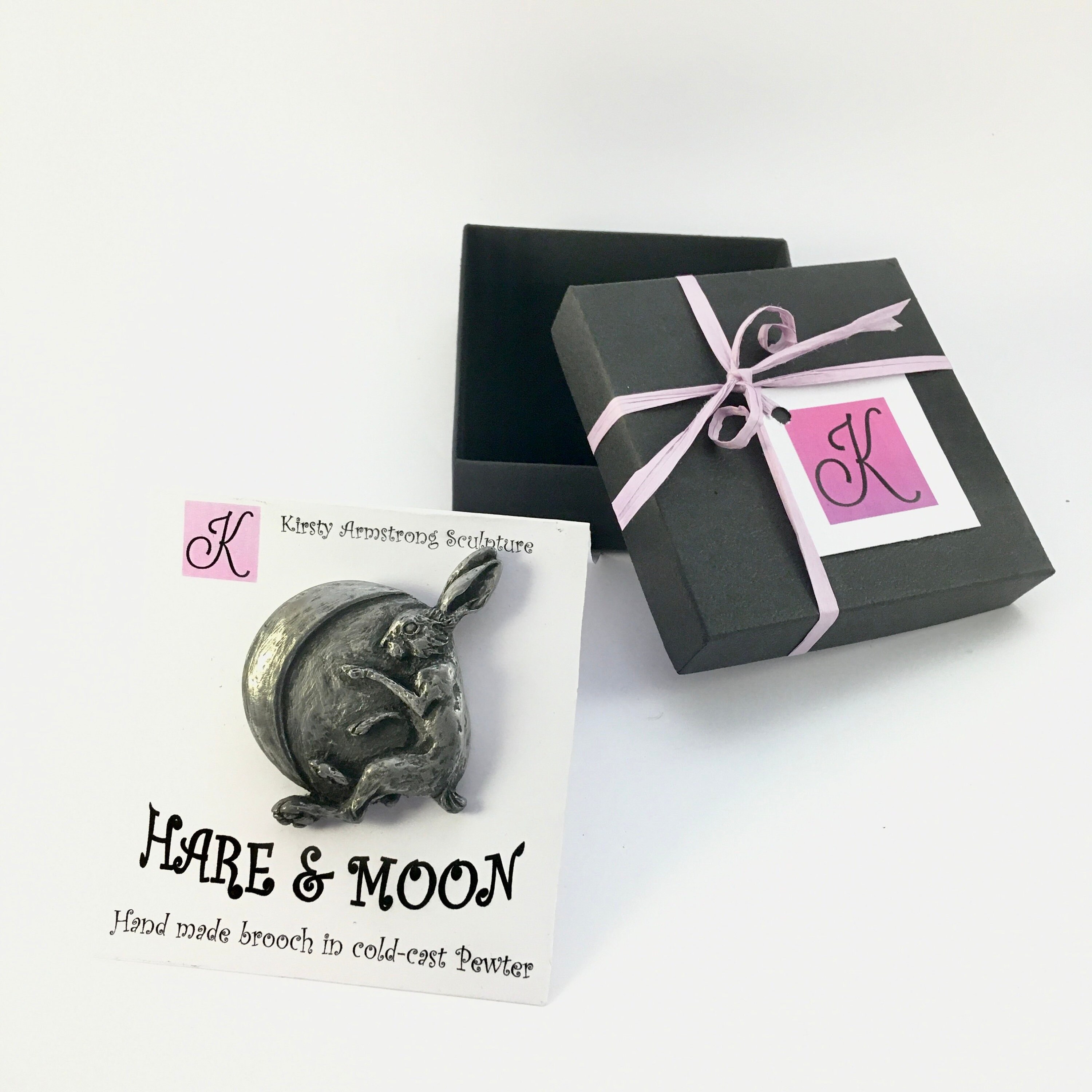Hare and Moon Brooch in Cold-cast Pewter or Bronze. Handmade - Etsy UK