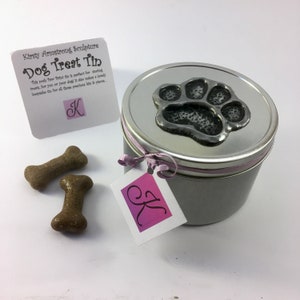 Dog Treat or Snack Storage Tin With Hand Cast Paw Print Design. Gift ...