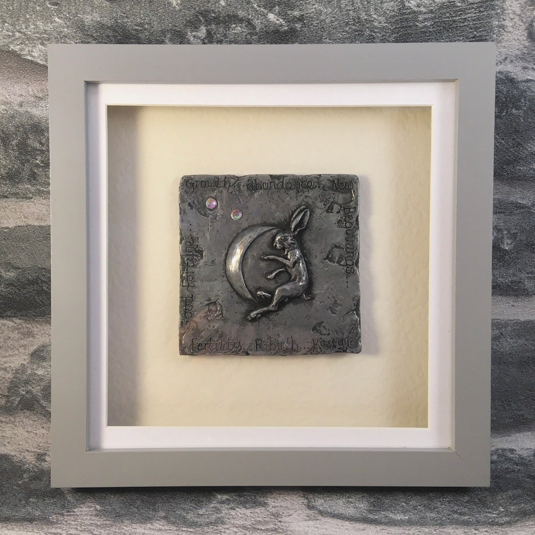 Pewter Hare Picture. Art Plaque Box Frame. Pagan Hand Fasting Gift. New ...