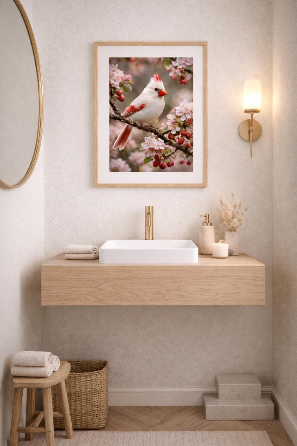 White Cardinal Rare Leucistic Bird Spring Crabapple Tree Floral Digital ...
