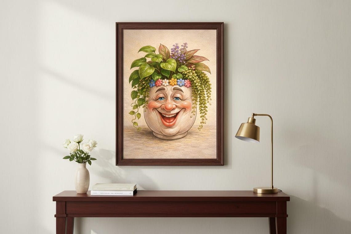 Whimsical Funny Garden Face Planter Digital Art - Etsy