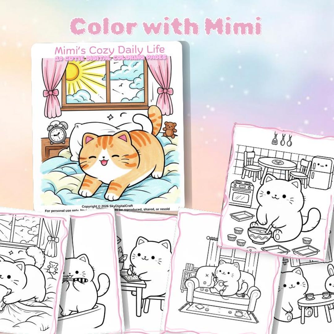 Kawaii Cat Coloring Book for Kids | Mimi's Daily Life (PDF Printable ...