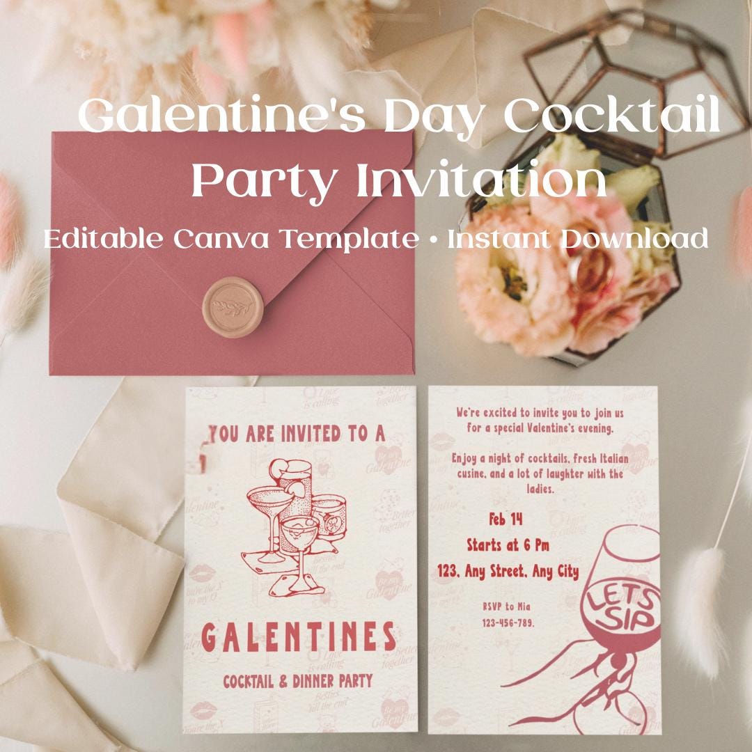 Galantine's Cocktail Dinner Party Invitations | Editable Canva Digital ...